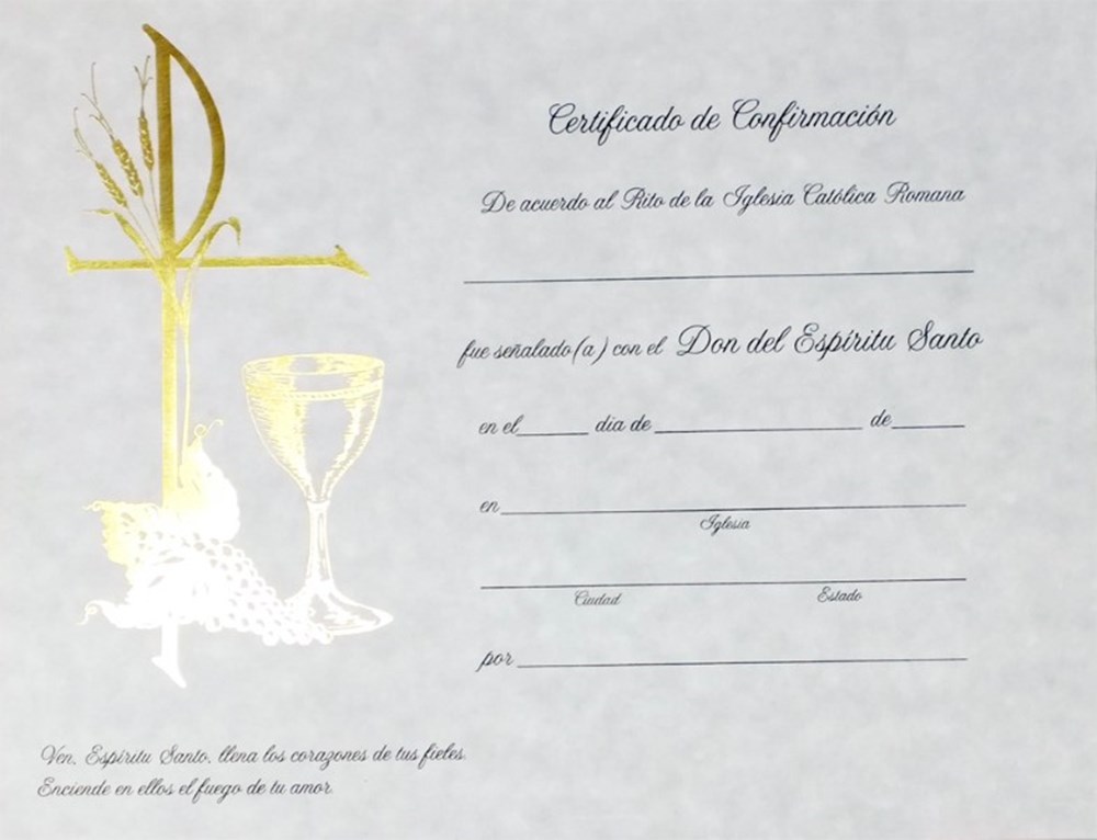 Spanish Confirmation Cert | T. H. Stemper Co.