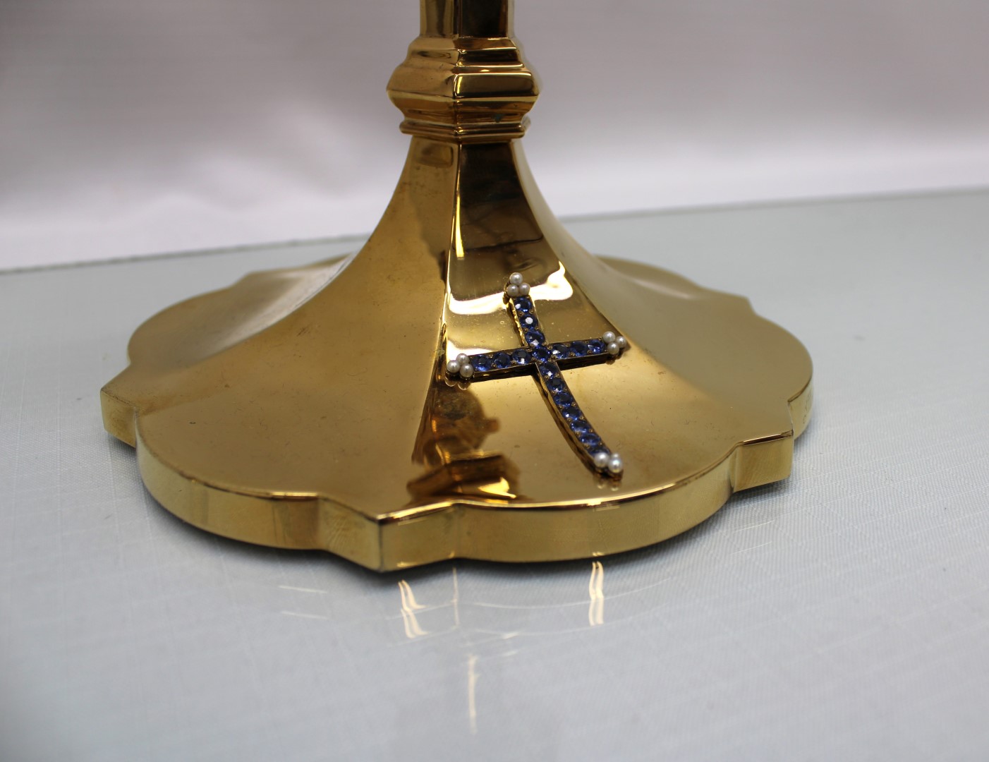 9 1/4" Full Sterling Chalice w/ Sapphire & Pearl Encrusted Cross | T. H ...