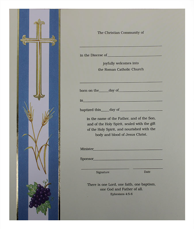 RCIA Certificate | T. H. Stemper Co.